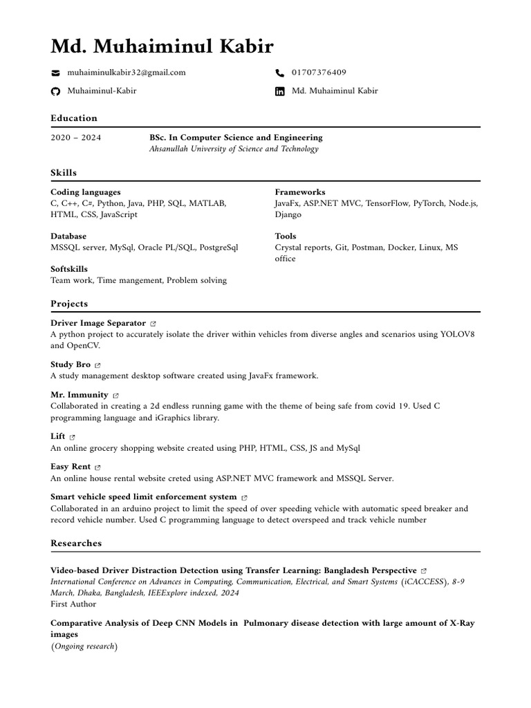 Md. Muhaiminul Kabir's CV & Projects | PDF | Art | Technology & Engineering