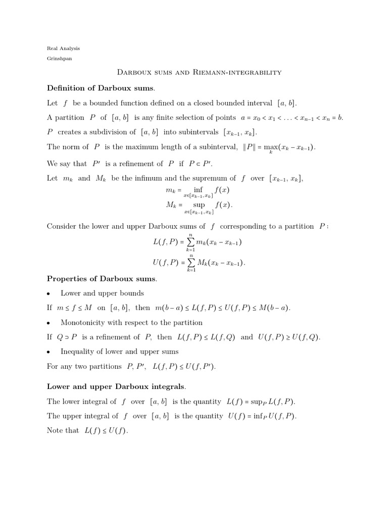 Darboux Sums | PDF | Analysis | Functions And Mappings