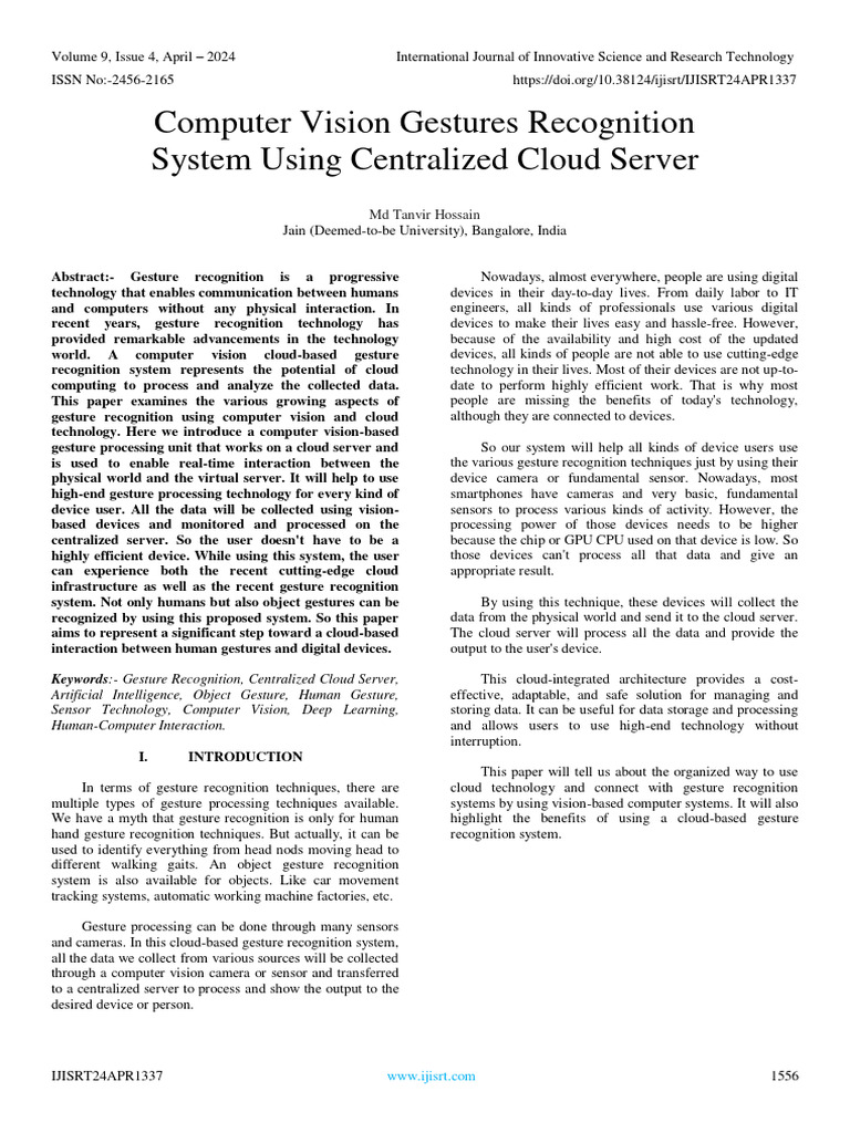 Computer Vision Gestures Recognition System Using Centralized Cloud ... Computer Vision Gestures Recognition System Using Centralized Cloud ...