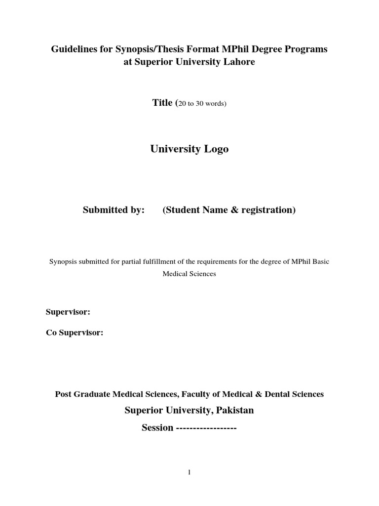 SU Synopsis Format MPhil BMS | PDF | Informed Consent