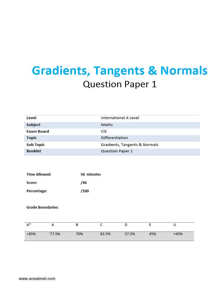 10.1-Gradients Tangents and Normals-Qp Cie-Ial-Maths | Download Free PDF | Tangent | Function ...