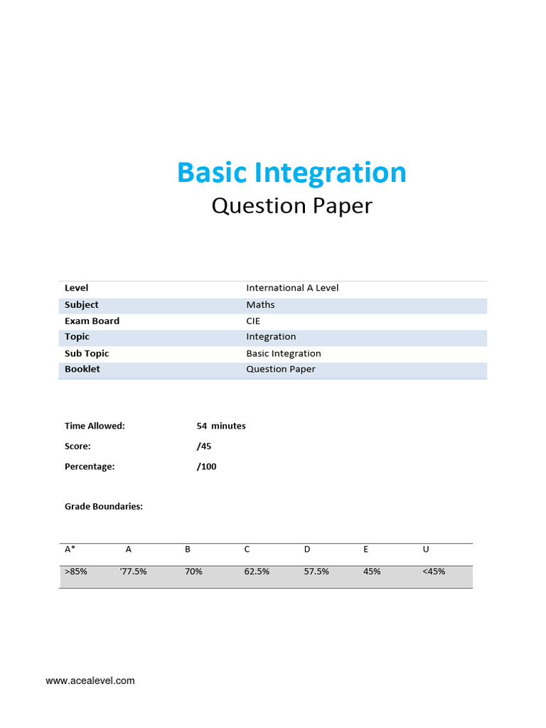 13 Basic - Integration QP - Cie Ial Maths | PDF | Student Assessment ...