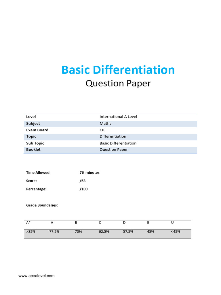 9 Basic Differentiation Qp Cie Ial Maths | PDF | Student Assessment And ...