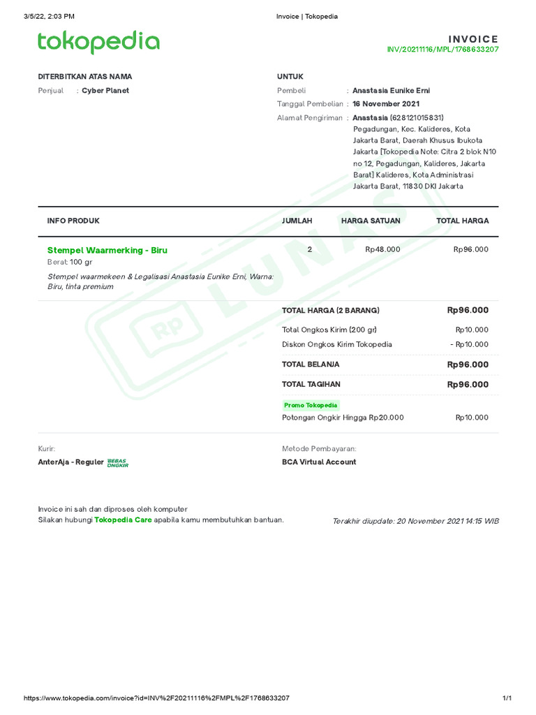 Invoice - Tokopedia2 | PDF