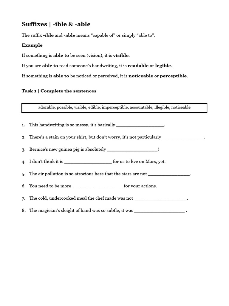 Understanding -ible & -able Suffixes | PDF
