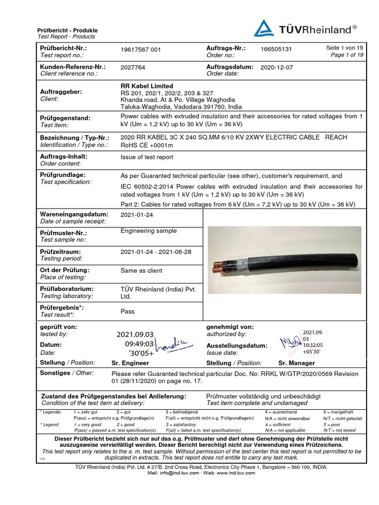 Annexure 1 B 3CX240 SQMM - 10 KV - IEC 60502-2 2014 - TUV | PDF | High Voltage | Electrical ...