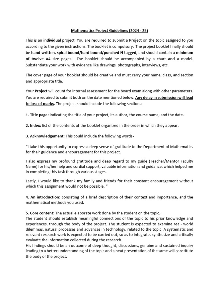 Project Guidelines ICSE 2024-25 | PDF | Experience | Mathematics