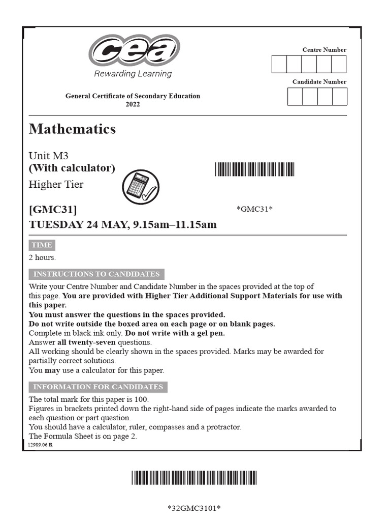 GCSE Maths Unit M3 Exam Paper | PDF