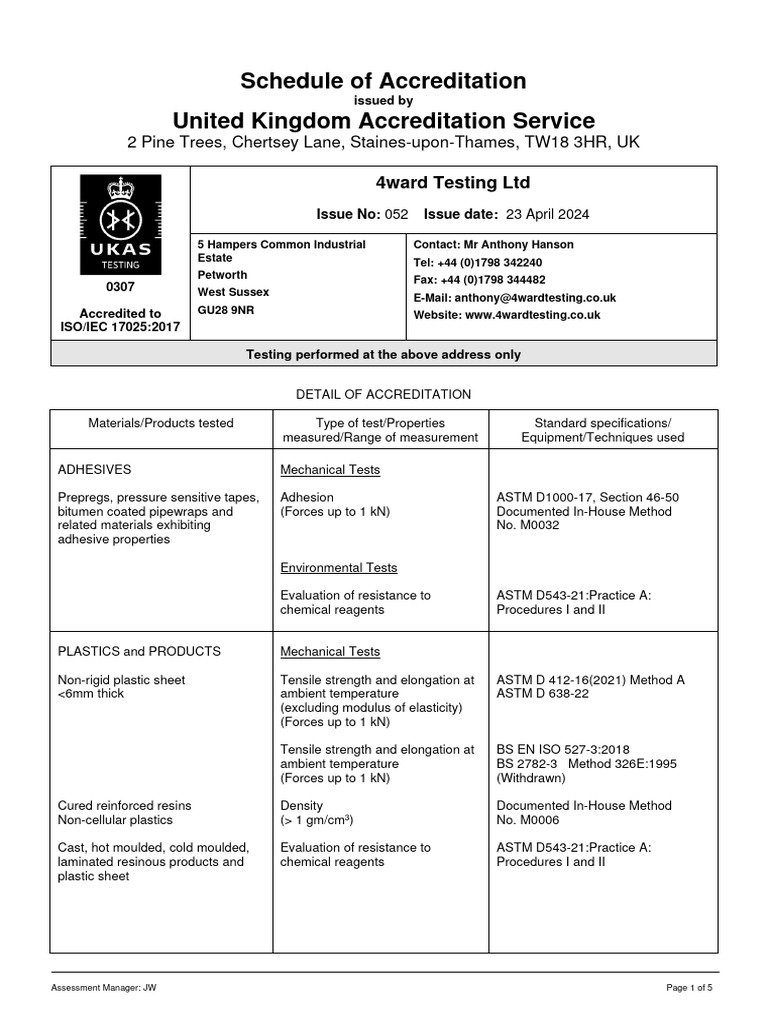 4ward Testing Accreditation Details | PDF | Adhesive | Ultimate Tensile ...