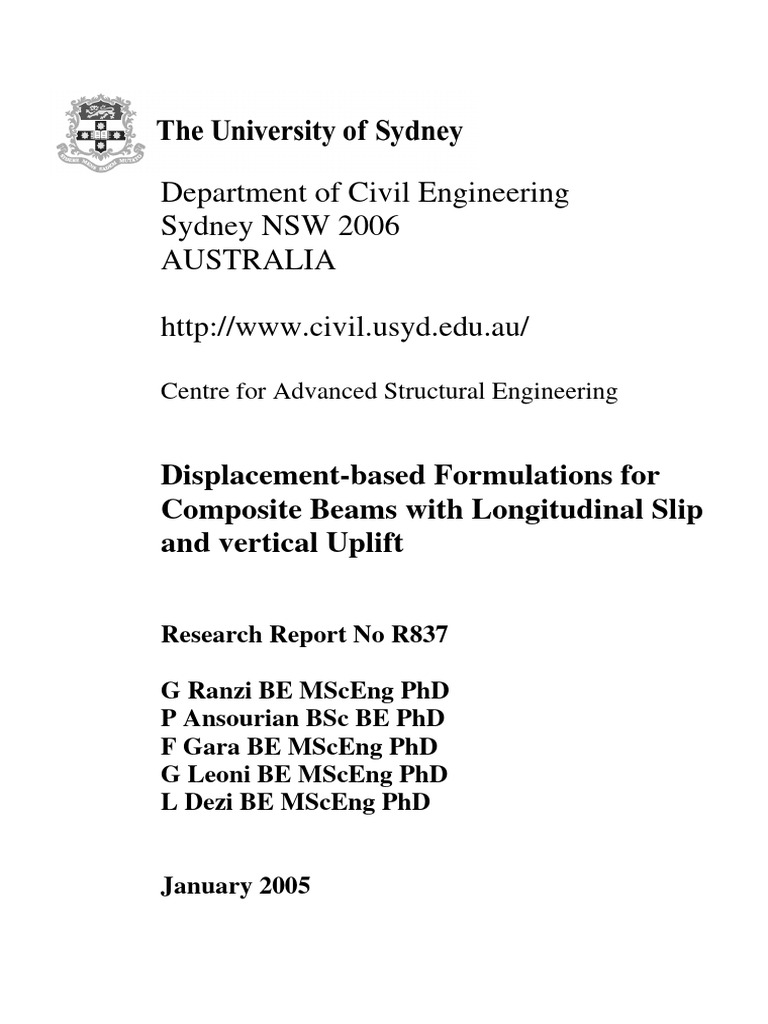 Displacement-Based Formulations For Composite Beams With Longitudinal ...