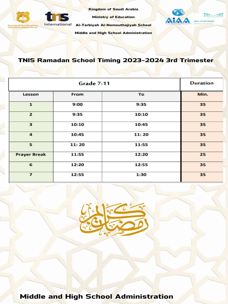Ramadan School Timing 2024 | PDF