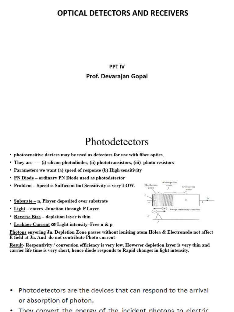Optical Detectors and Receivers PPT - IV | Download Free PDF | Optical Fiber | Diode