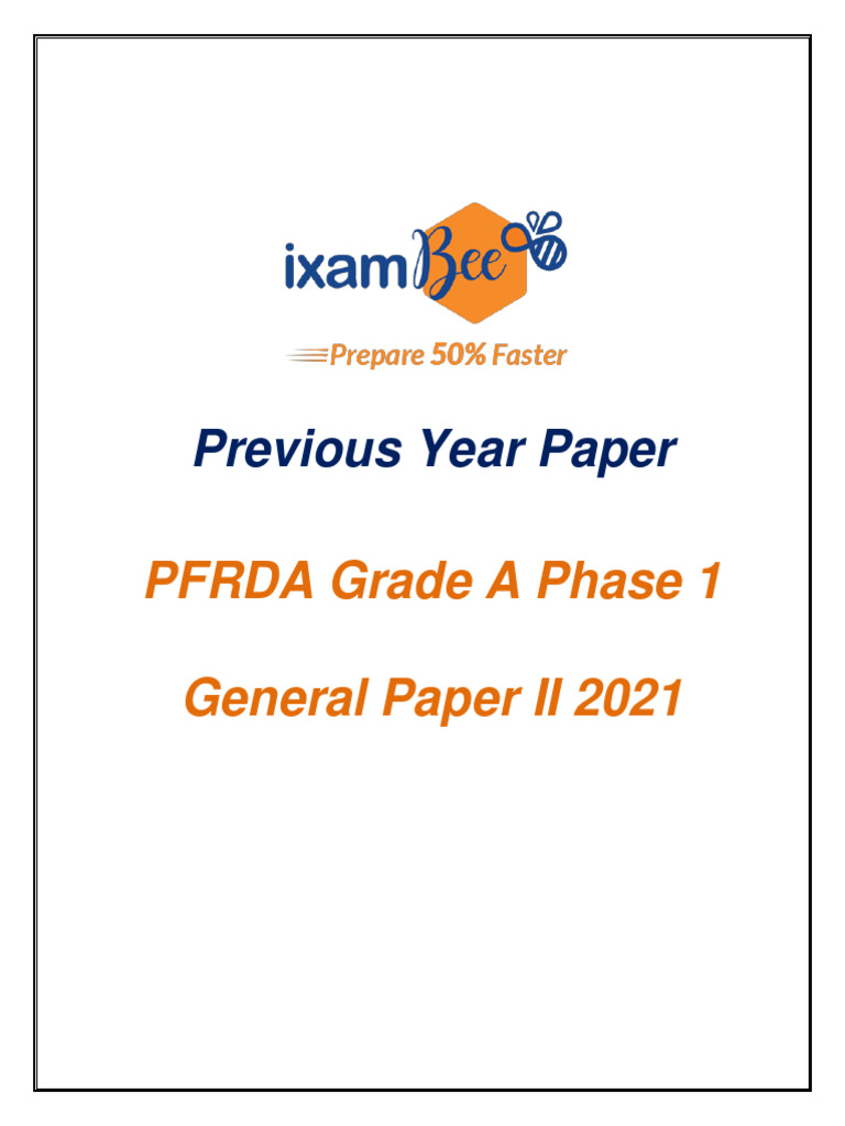 PFRDA Grade A Phase 1 Paper 2 General Previous Year Paper 2021 | PDF ...