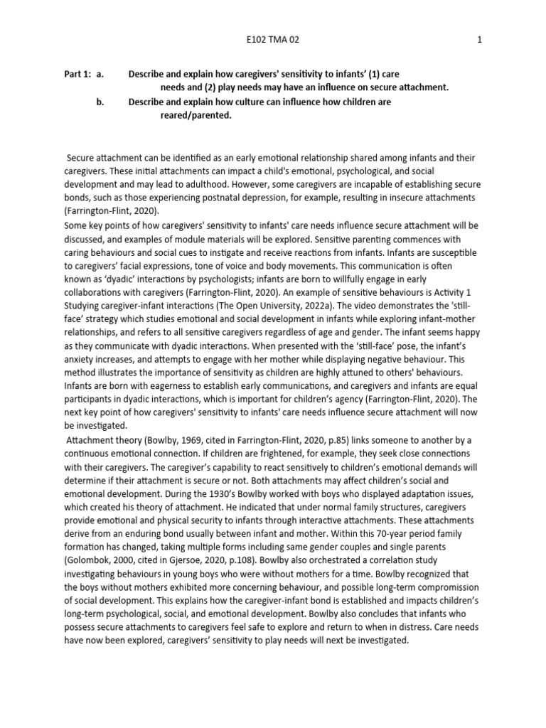 E102 Tma02 | PDF | Attachment Theory | Parenting