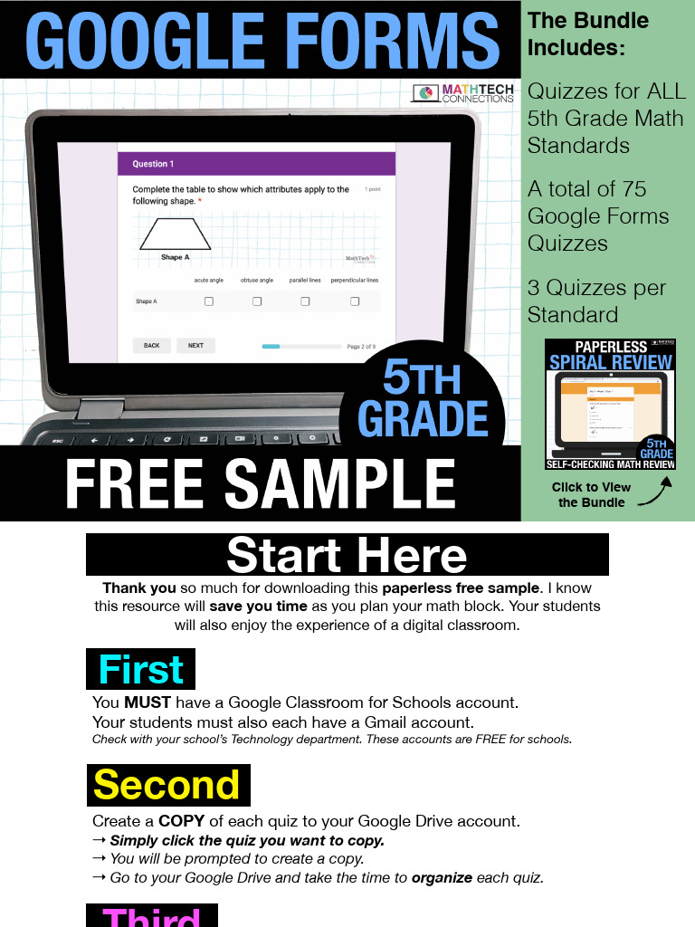Quizzes For ALL 5th Grade Math Standards A Total of 75 Google Forms ...