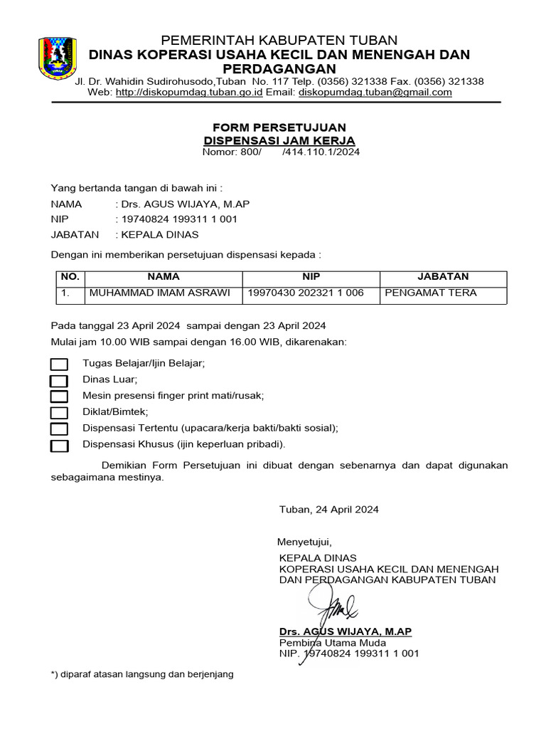 Format Dispensasi Update 2024 IMAM | PDF