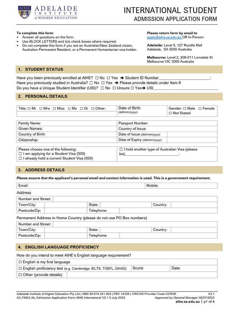 A3_FMA3.3b_Admission Application Form AIHE_International_V2.1 5 July ...