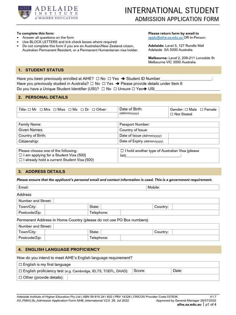 Admission Application Form AIHE International V2.0 26 Jul 2022 | PDF ...