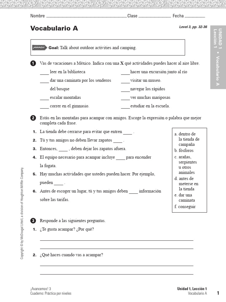 Avancemos 3 Workbook | PDF | Cámping