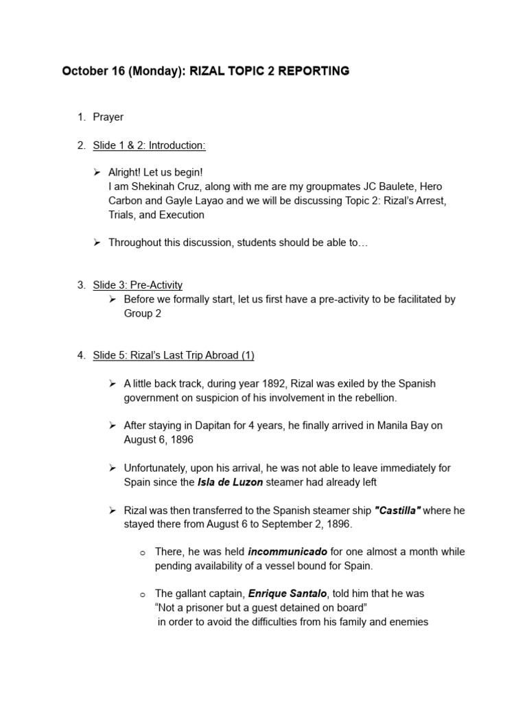 RIZAL Reporting Script | PDF | Philippines | Spanish East Indies