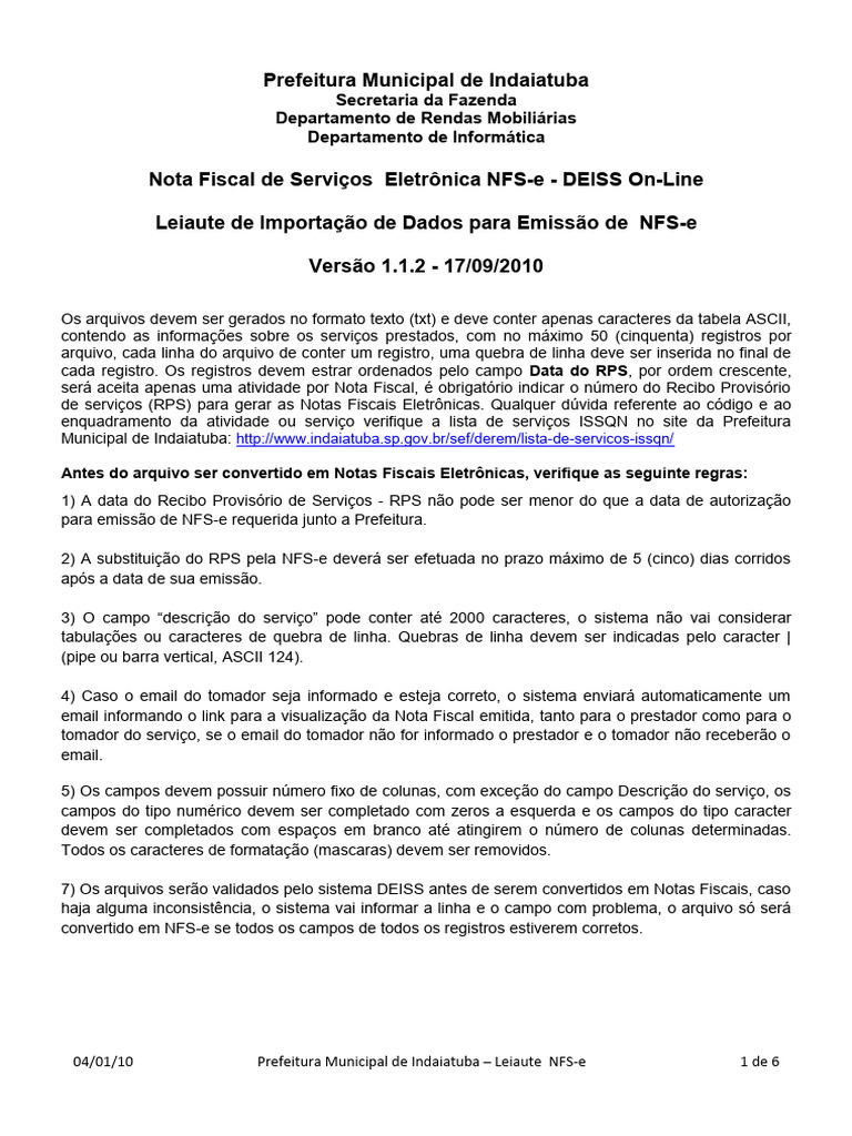 Leiaute Nfse 1 1 2 | PDF | Arquivo de texto