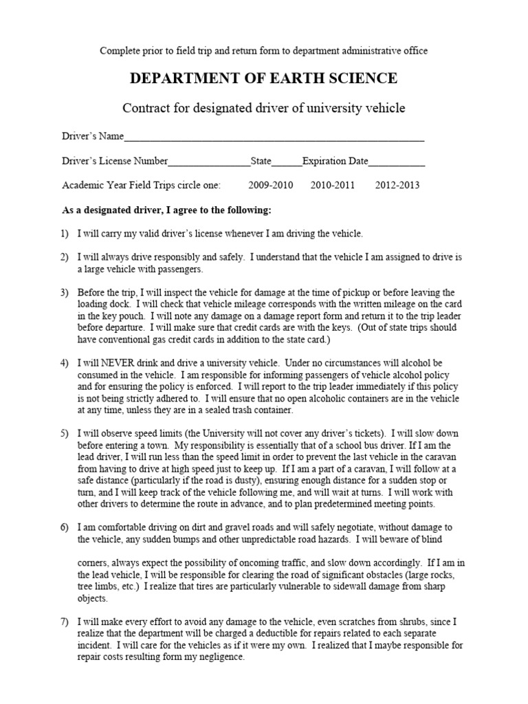 Driver Contract | PDF | Vehicles | Road