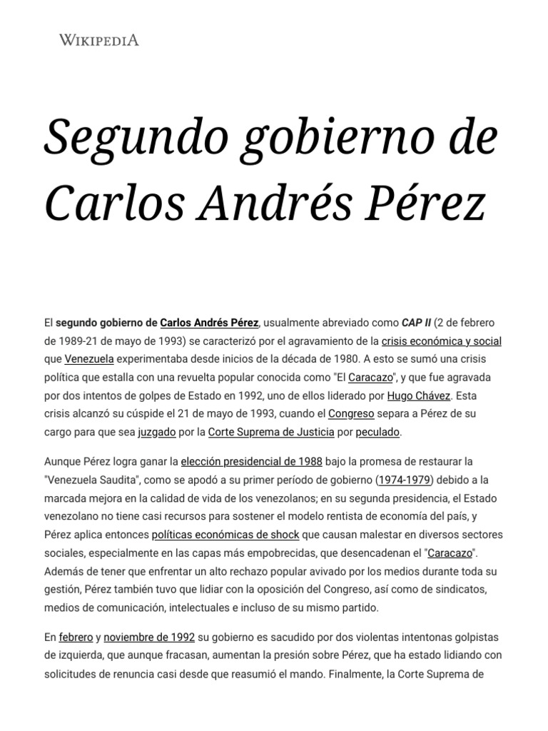 Segundo Gobierno de Carlos Andrés Pérez | PDF | Venezuela | Empresa de propiedad estatal