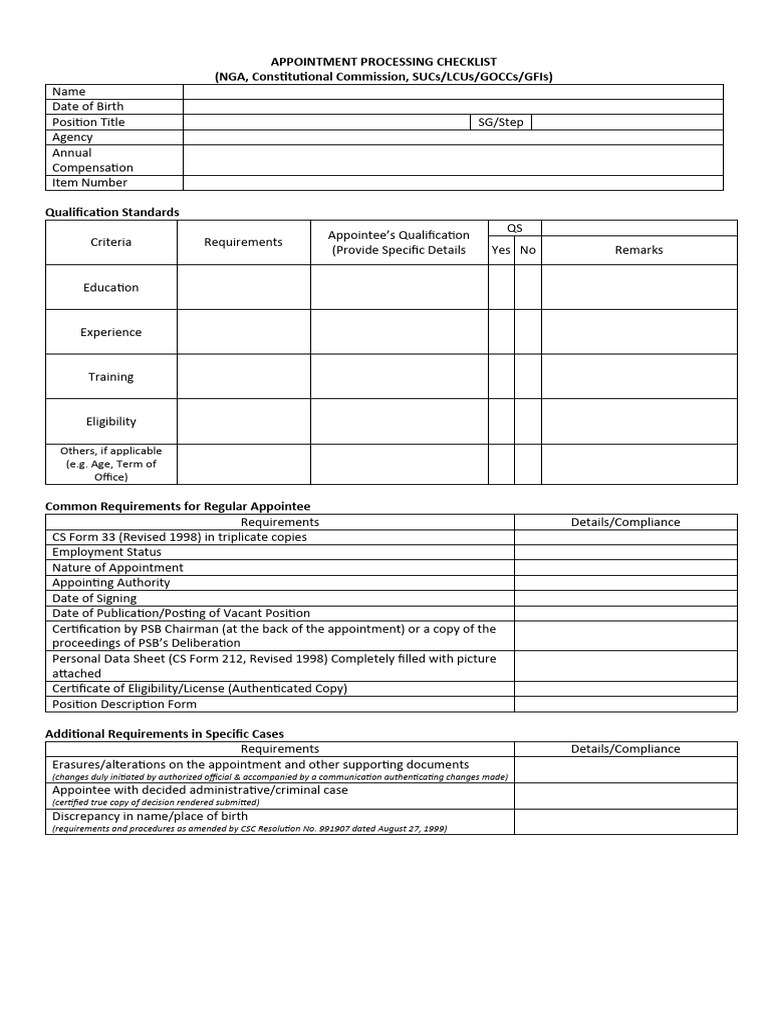 Appointment Processing Checklist | Download Free PDF | Justice | Crime ...