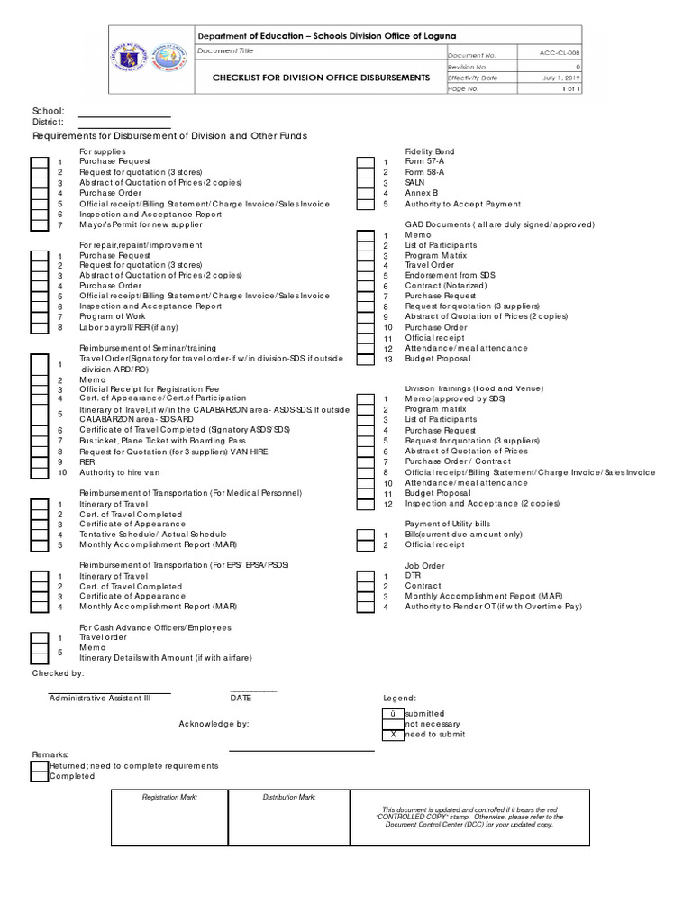 DIVISION-Checklist For Disbursement | Download Free PDF | Receipt | Invoice