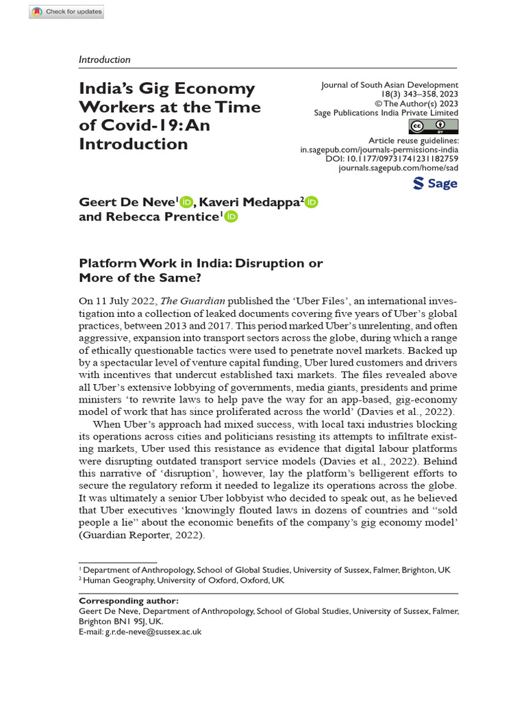 India’s Gig Economy Workers at the Time of Covid-19 An Introduction | PDF | Welfare | Employment
