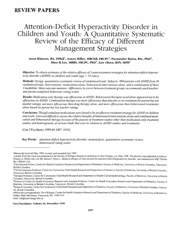 Attention-Deficit Hyperactivity Disorder in Children and Youth (A Quantitative Systematic Review ...