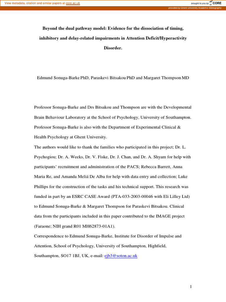Beyond the Dual Pathway Model Evidence for the Dissociation of Timing ...