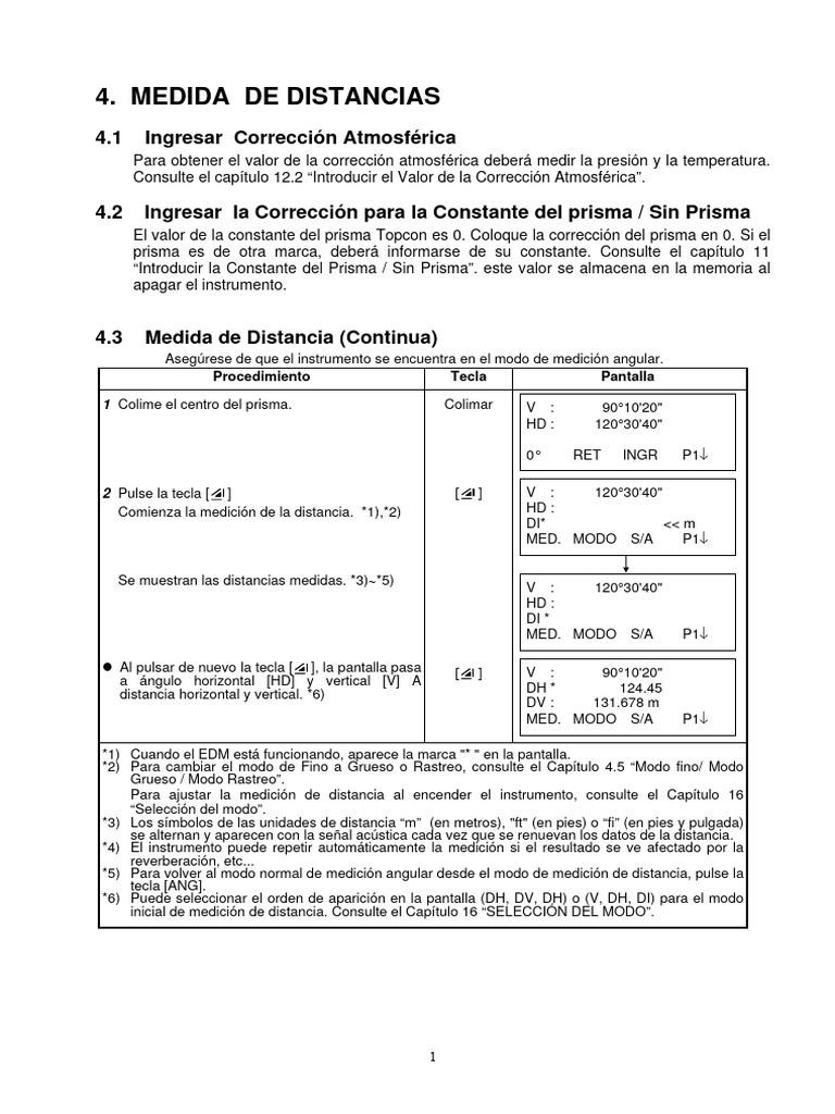 Chapt 04 Medida de Distancias GTS-100N | PDF | Medición | Metrología Chapt 04 Medida de Distancias GTS-100N | PDF | Medición | Metrología