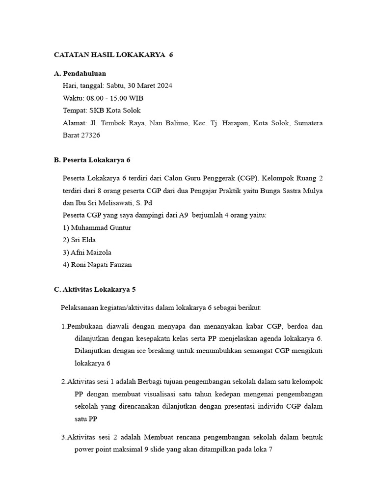 Catatan Hasil Lokakarya 6 Ok | PDF | Karier & Perkembangan | Bisnis