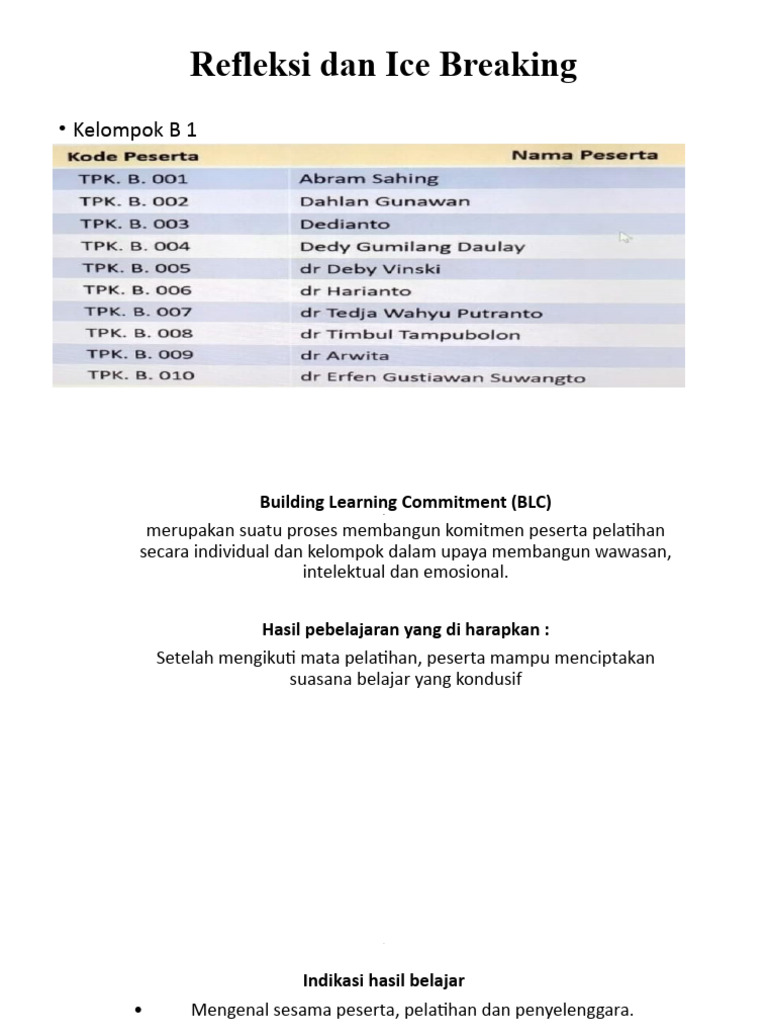 Refreksi Dan Ice Breaking TPK B KLP 1 | PDF