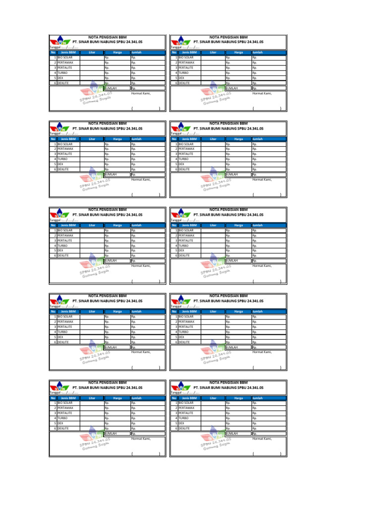 Nota Pengisian BBM Pertamina 2025 | PDF | Griya & Taman