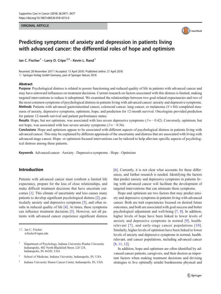 Predicting Symptoms of Anxiety | PDF | Optimism | Anxiety