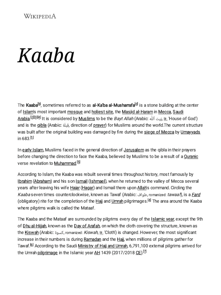 Kaaba - Wikipedia | PDF | Mecca | Hajj