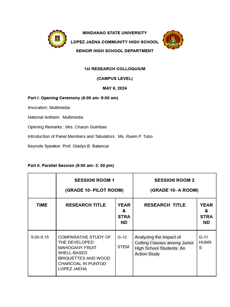 Research Colloquium | PDF | Psychology | Behavioural Sciences