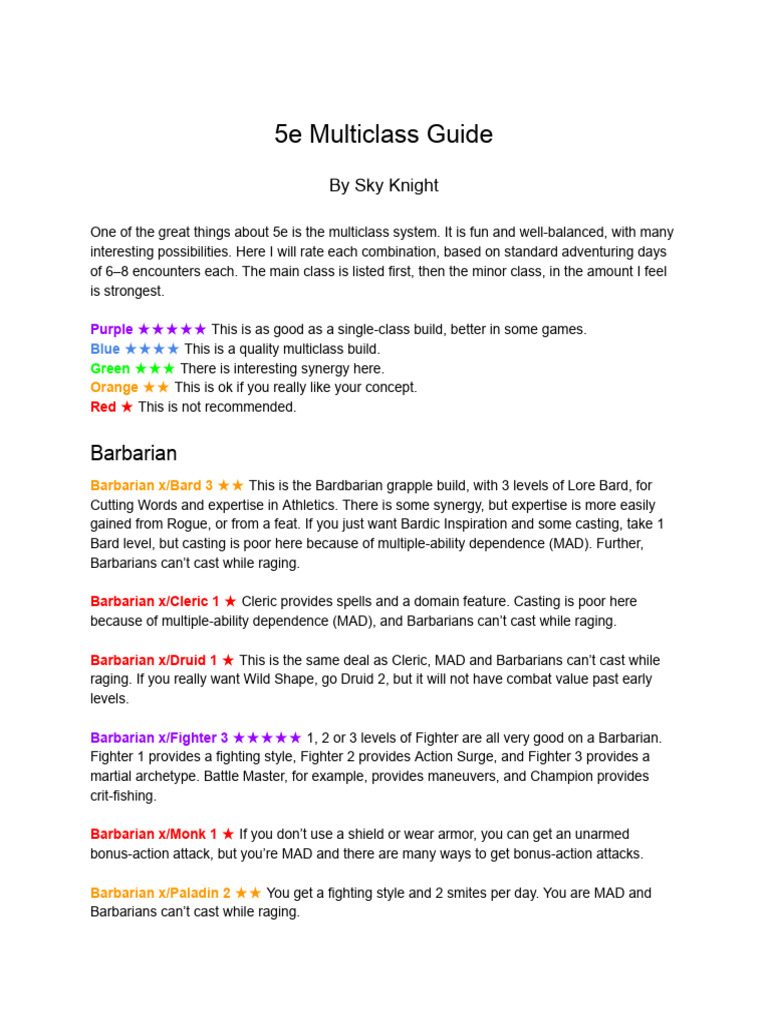 5e Multiclass Guide | Download Free PDF | Fantasy Role Playing Games ...