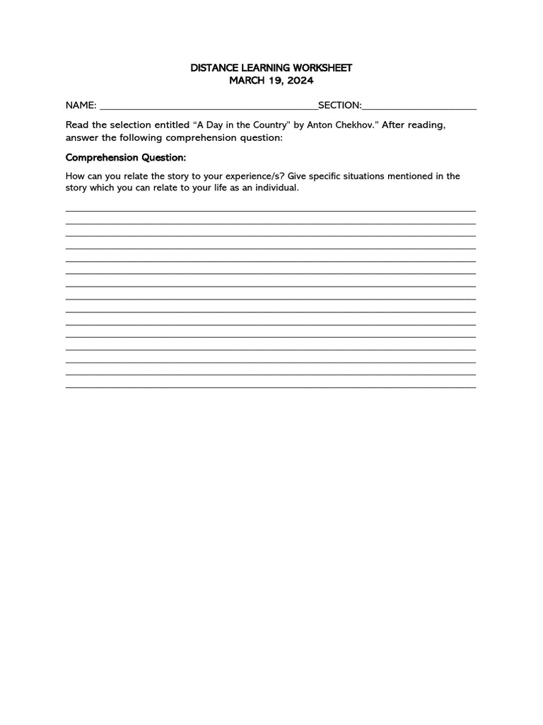 Chekhov's Story Reflection Worksheet | PDF