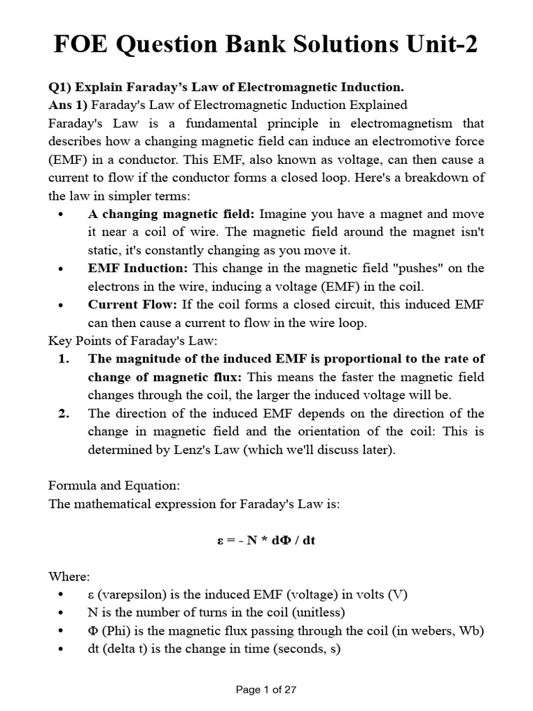 FOE Question Bank Unit-2 Solutions | PDF | Electric Motor | Amplifier