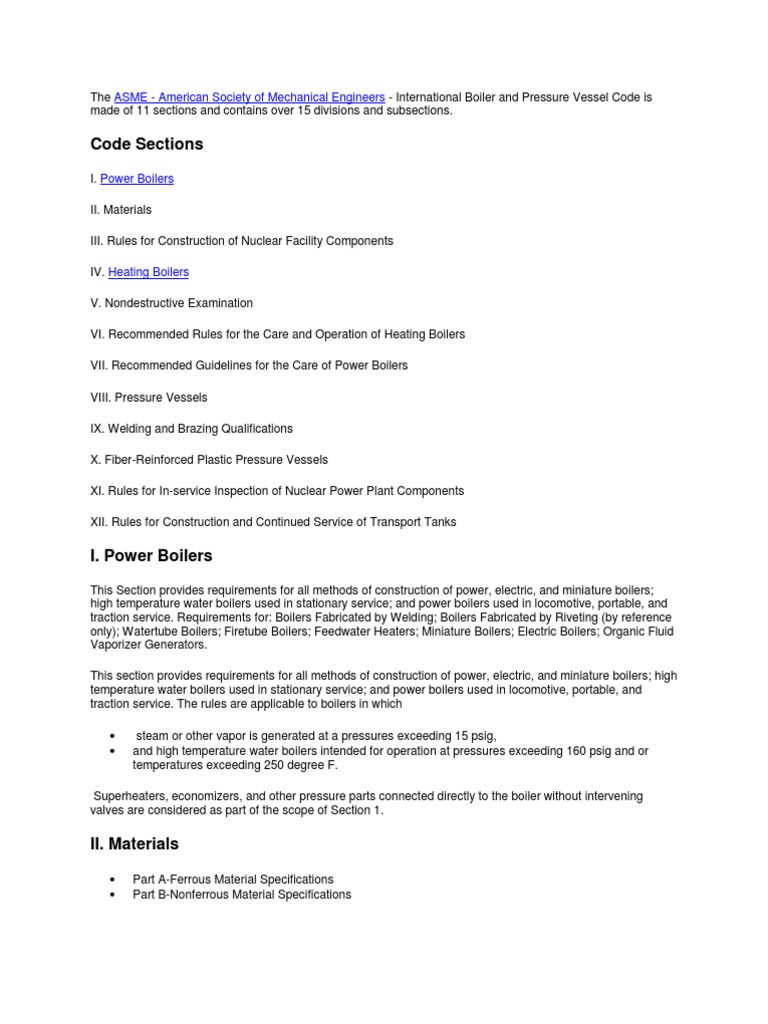 Asme Code Sections | Boiler | Energy Technology