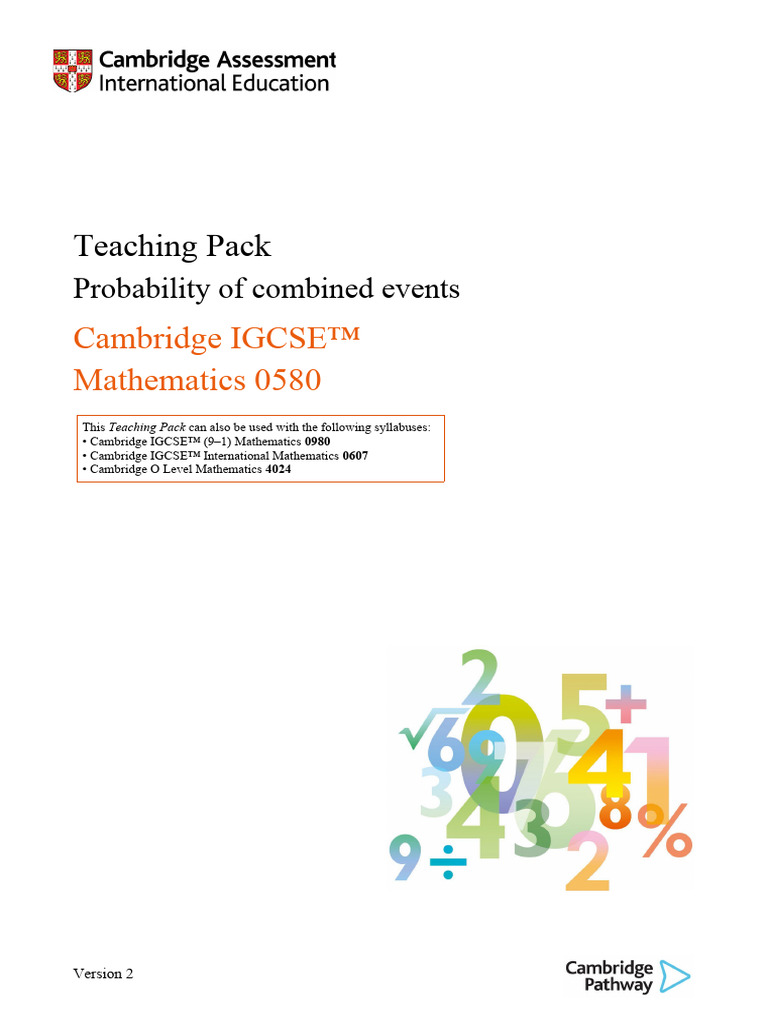 0580 Probability Teaching Pack v2 | PDF | Odds | Learning