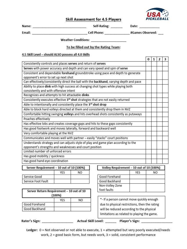 4.5 Player Skill Assessment Form | PDF | Ball Games