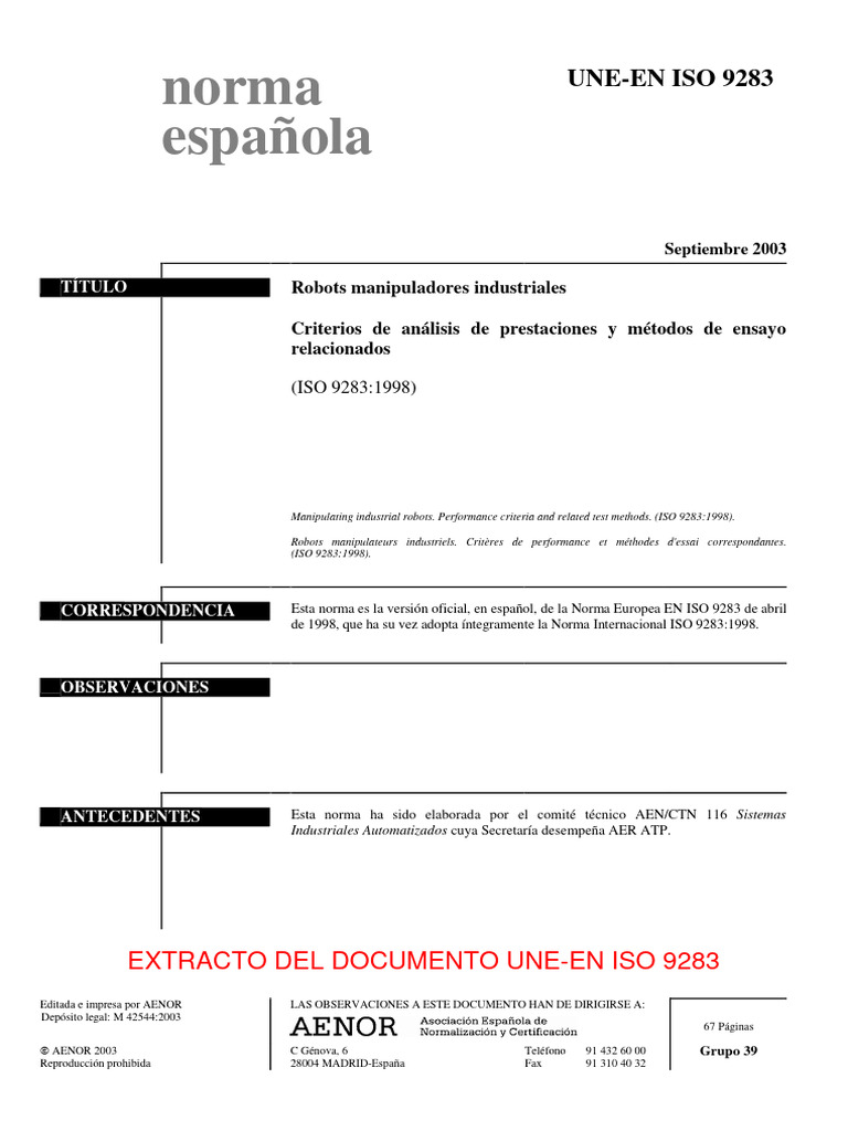 (Ex) Une-En Iso 9283 2003 | PDF | Robot | Robótica