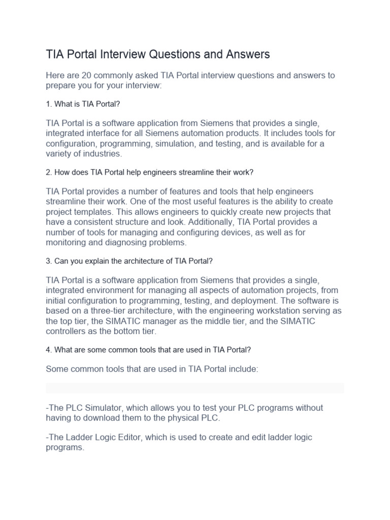 TIA Portal Interview Questions and Answers | PDF | Programmable Logic Controller | Automation
