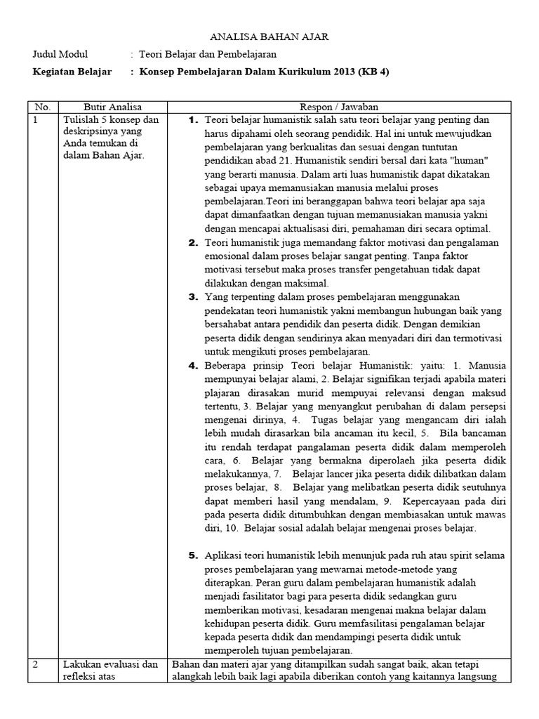Analisa Bahan Ajar KB 4 | PDF