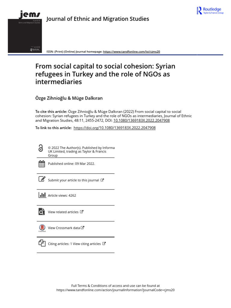 Social cohesion Syrian refugees in Turkey and the role of NGOs as ...