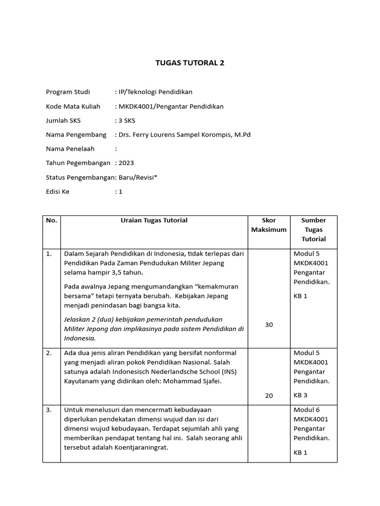Tugas Tuton 2 | PDF | Seni & Disiplin Bahasa